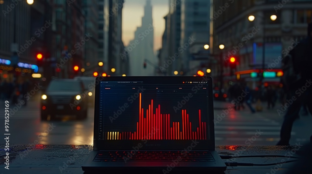 Laptop displaying audio waveform visuals for podcast transcription with ...