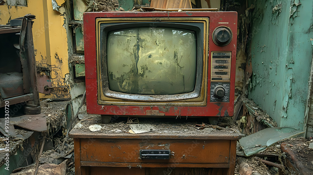 Vintage Television in a Rundown Interior - A Glimpse into Past ...