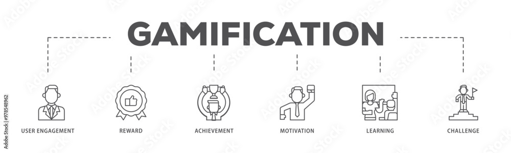 Gamification infographic icon flow process which consists of user ...