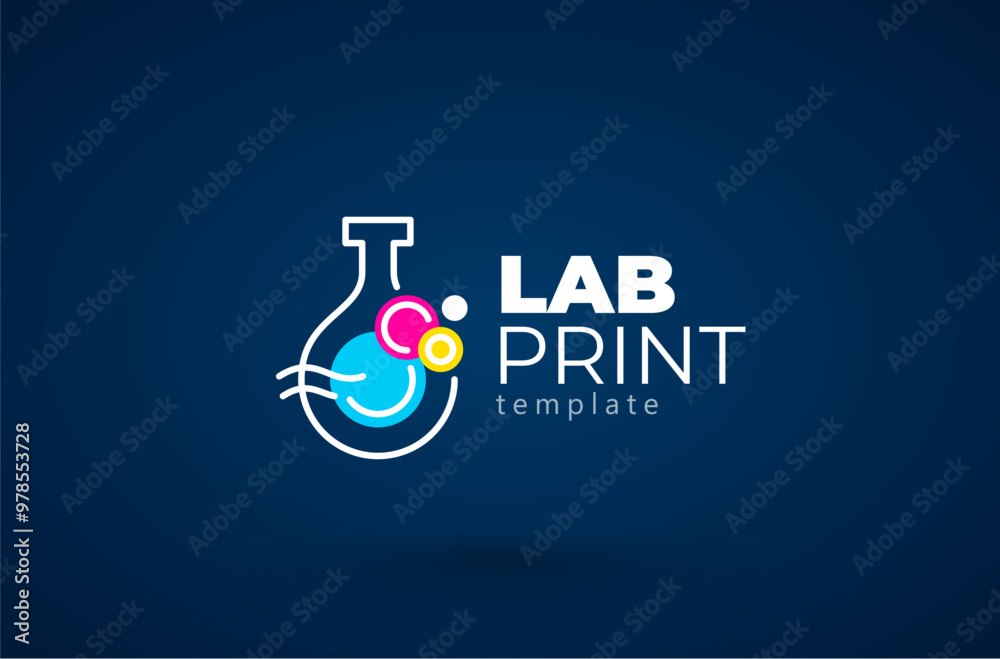 Logo Lab Print СMYK Polygraphy theme. lnk in a laboratory test tube ...