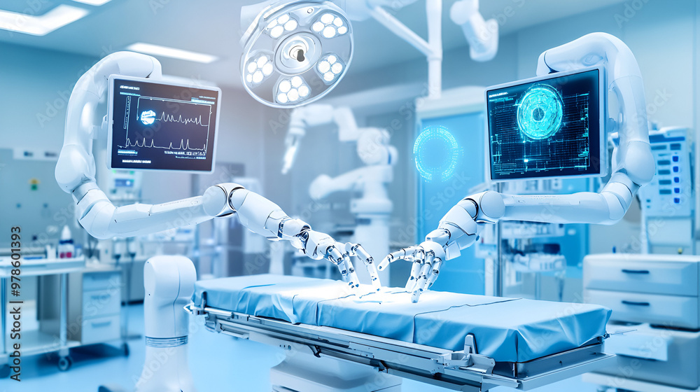 future robotic arms performing automated medical health care operation ...