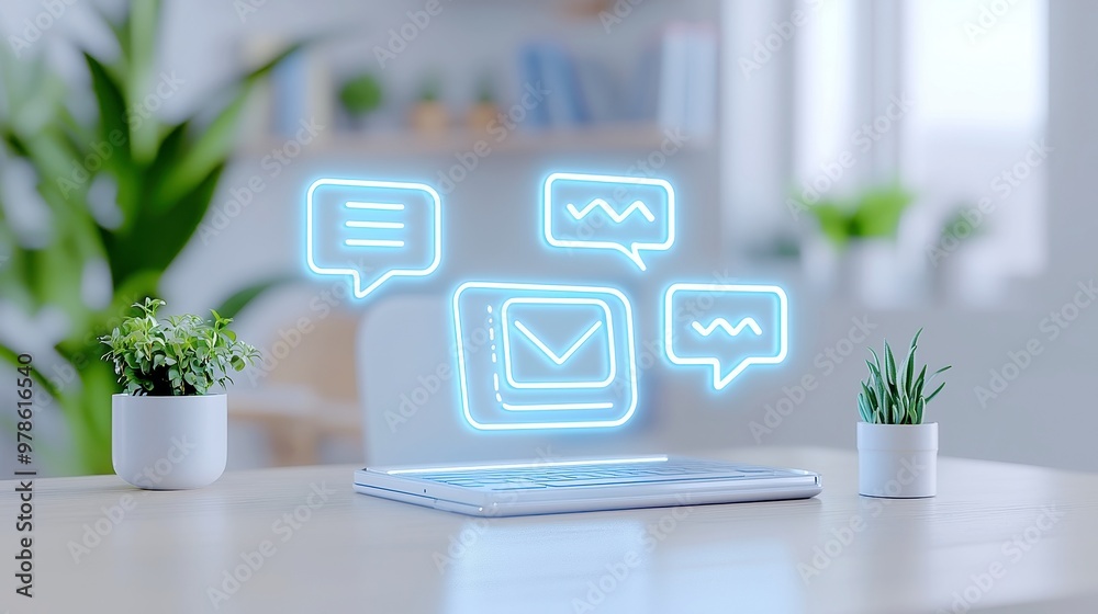 Contact Icons, colorful symbols representing communication, set against ...