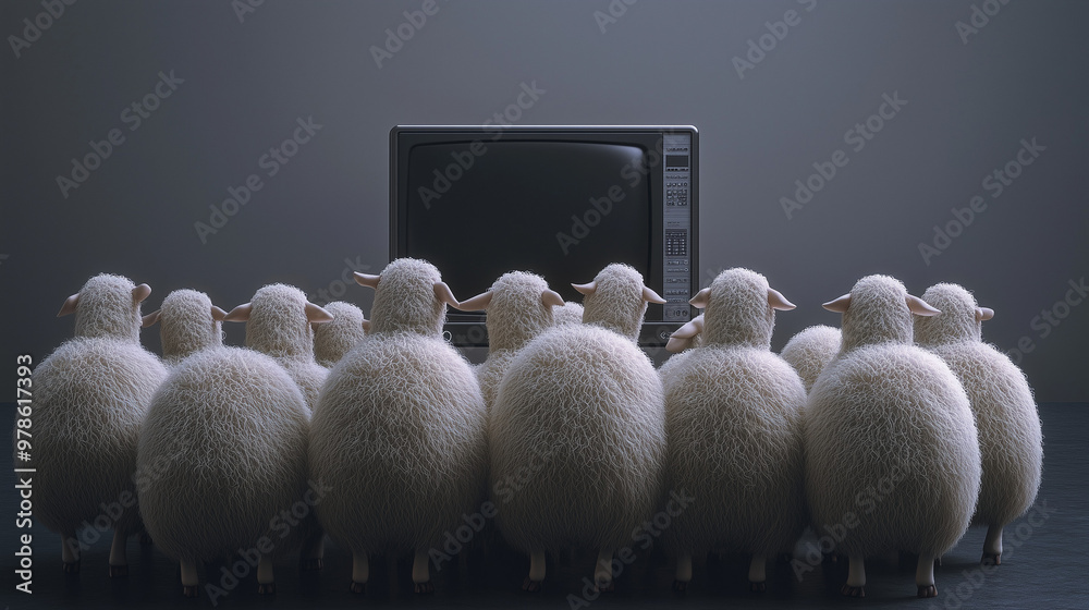 Sheep with TV screens, brain addicted to social media, manipulation and ...