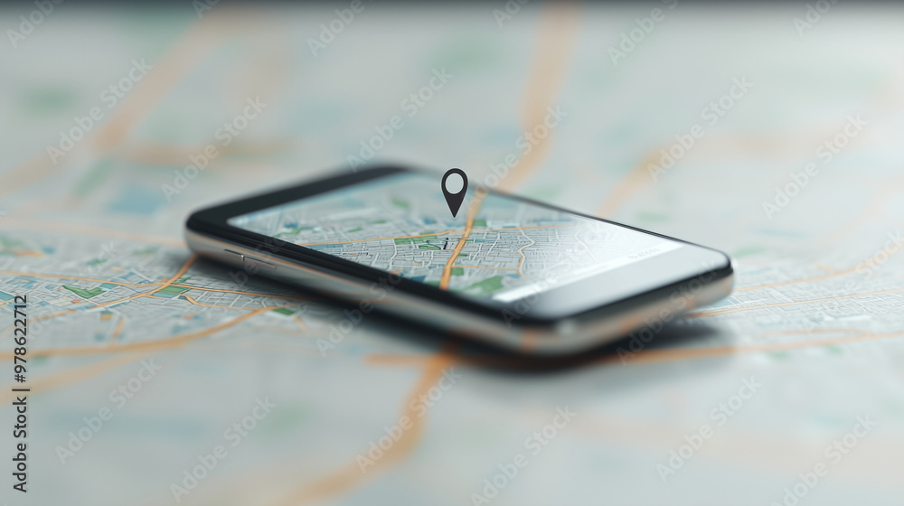 computer or smartphone screen with an online GPS map interface. The ...