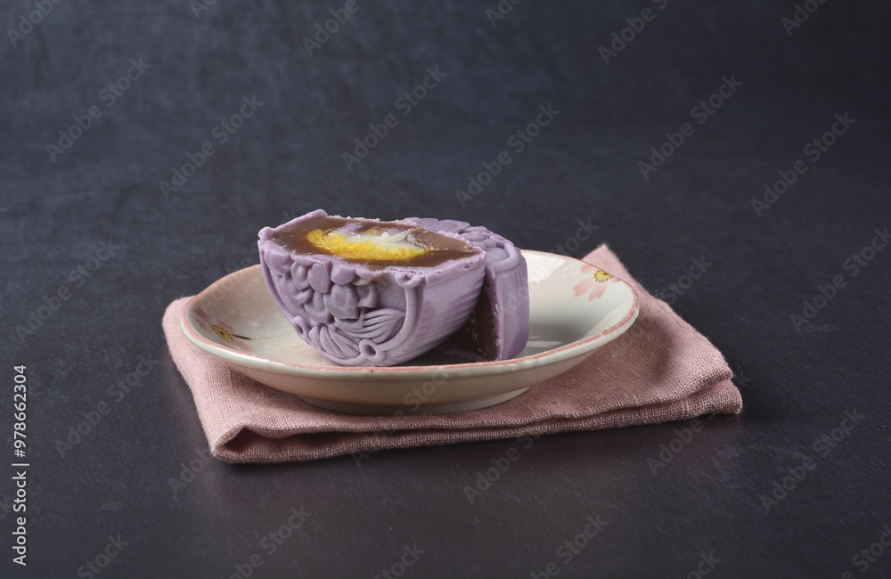premium yam taro purple pink cute healthy baked lotus paste mooncake ...