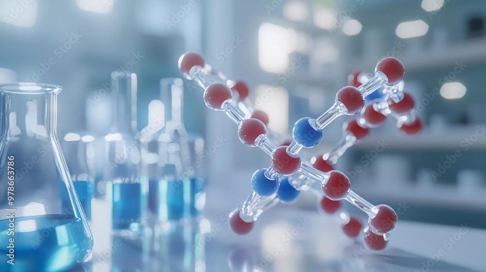 Scientists are experimenting and research with molecule model, DNA ...