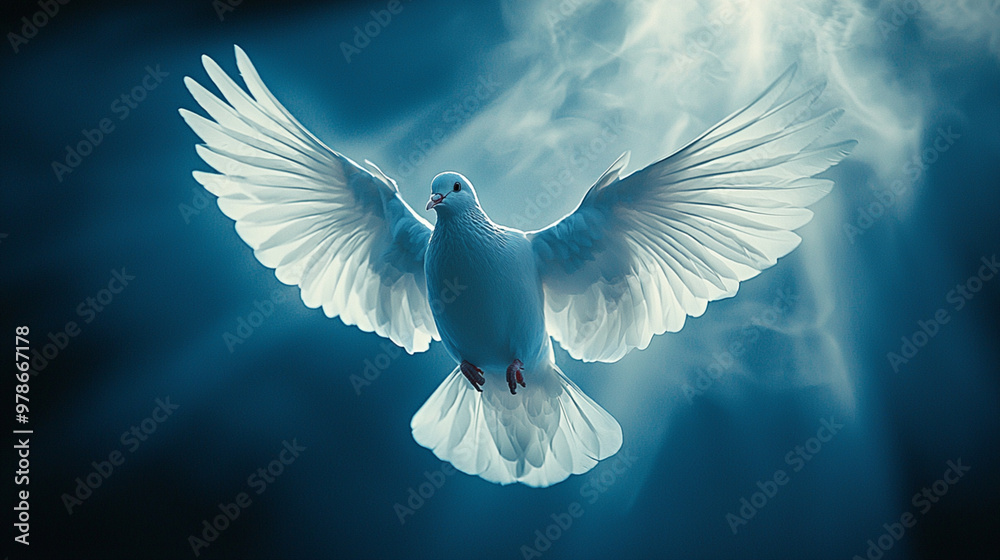 Poster A Celestial Symbol of Divine Presence: A Majestic White Dove ...