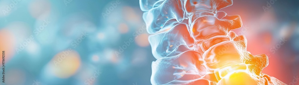Detailed view of a human spine highlighting the vertebrae and nerve ...