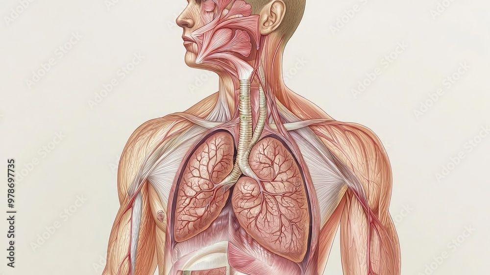 Detailed anatomical illustration of the human body, showcasing the ...