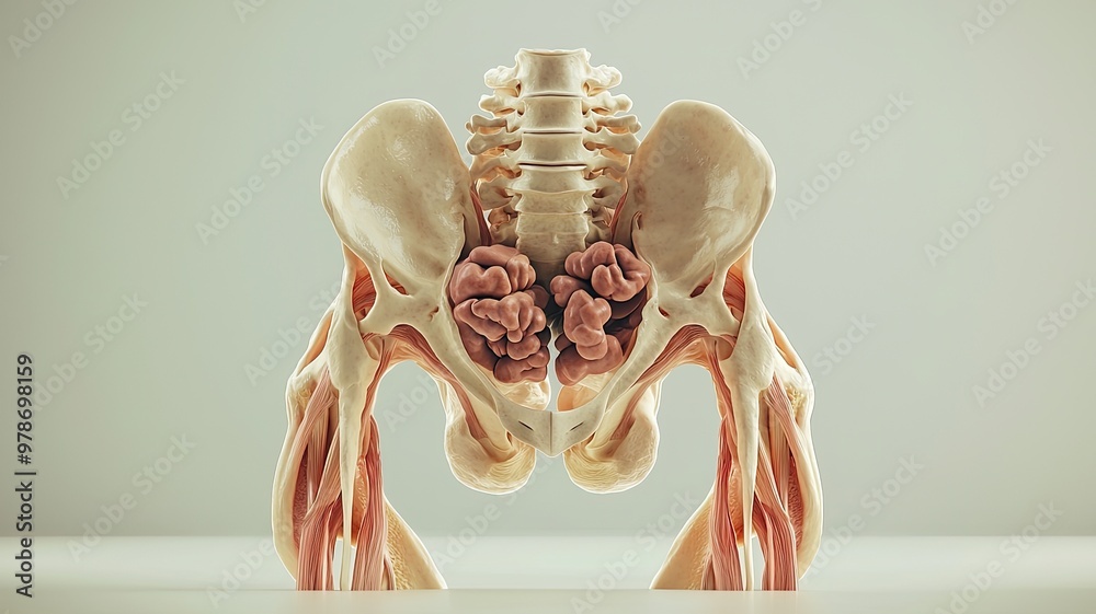 Detailed anatomical model showcasing the human pelvis, highlighting ...