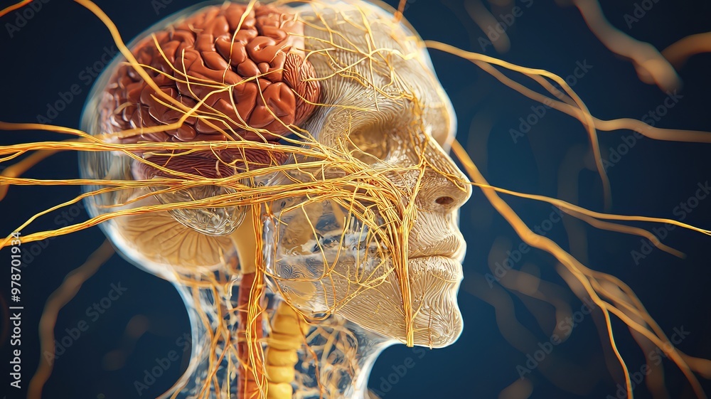 Intricate depiction of human anatomy showcasing the brain and nervous ...