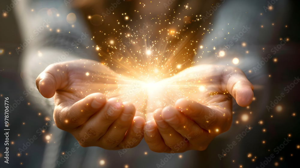A Person's Hands Cupped Together Holding a Bright Spark of Light with a ...