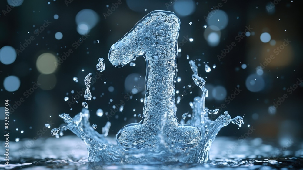 Artistic depiction of the number 1 formed from a water splash ...