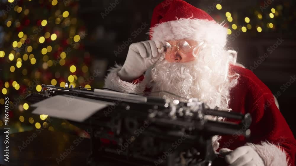 Cinematic portrait of Santa Claus, inspired man starting to type on ...