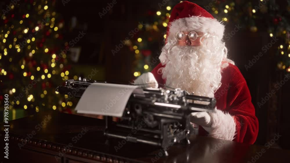 Old man in Santa costume typing letters to real Santa Claus by ...