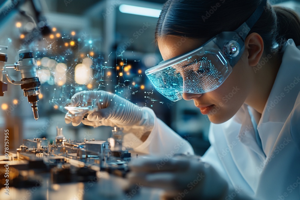 Researchers setting up electronics assembly processes while visualizing ...