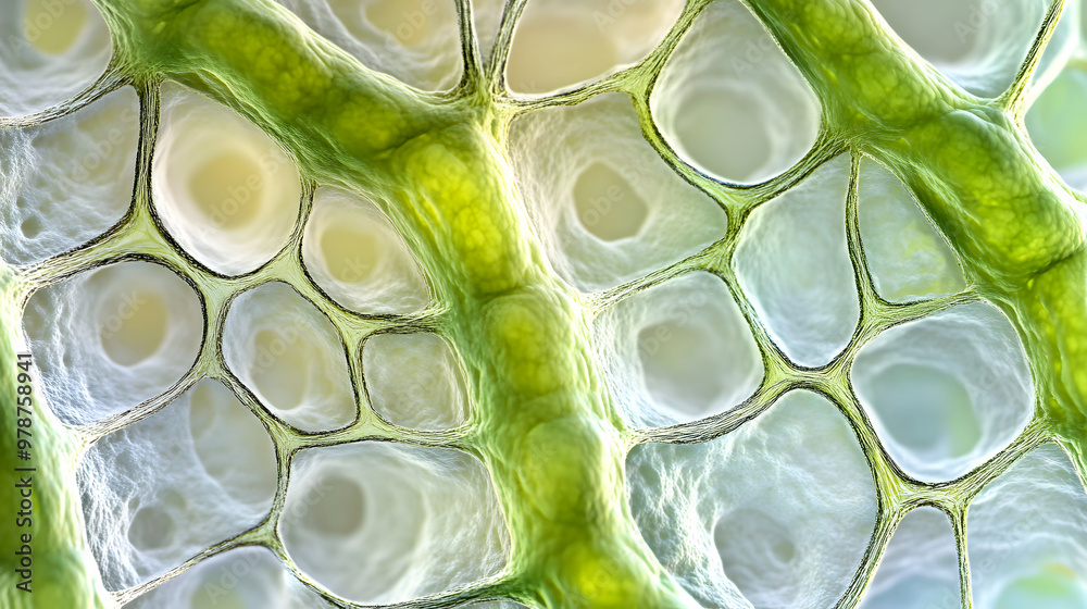 Cellulose in plant cells Microscopic view of plant cell walls showing ...