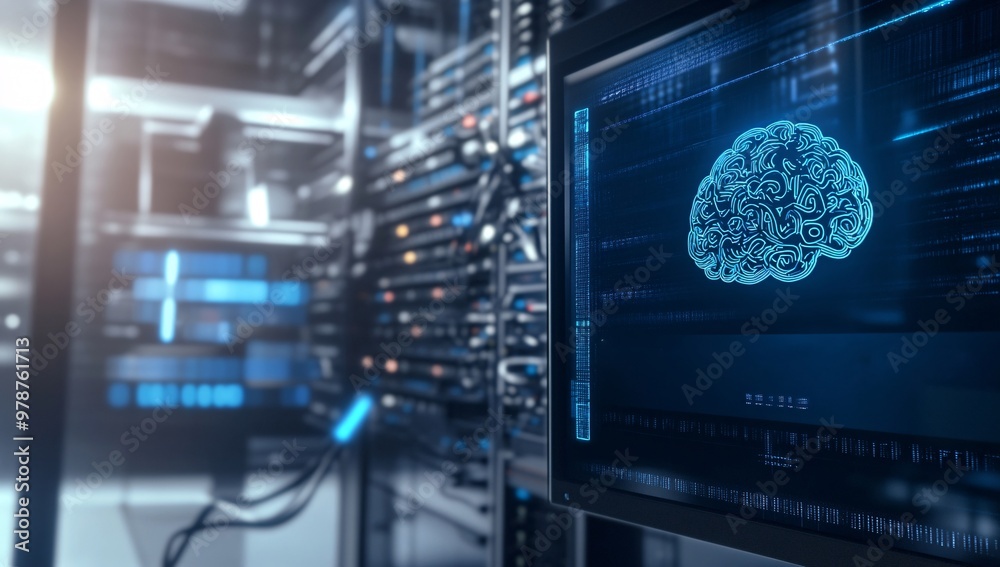 Technology Event Welcome Screen with AI Chatbot and Digital Brain, Data ...