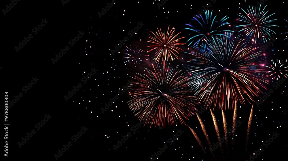 fireworks bursting in the night sky with a dark, clear background ...