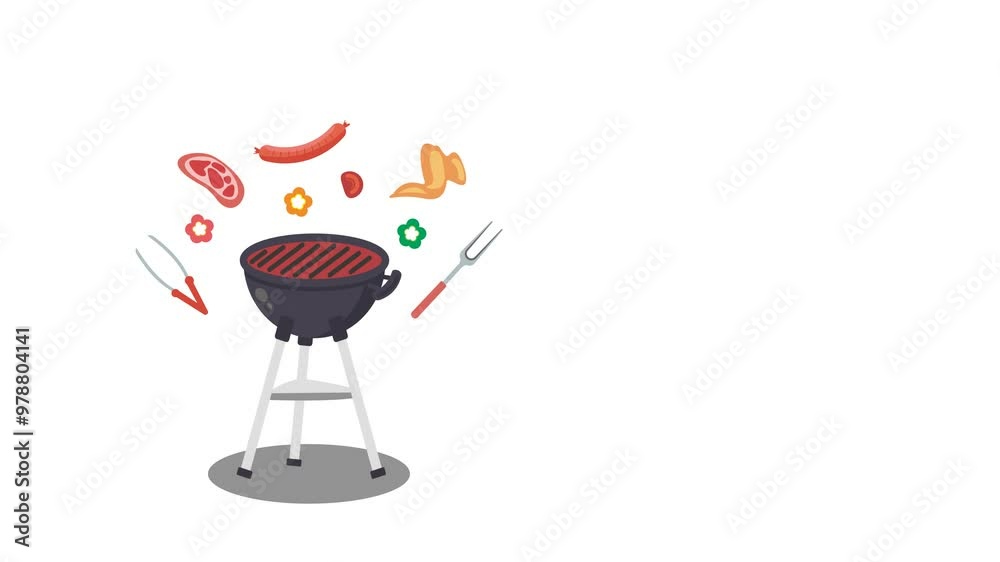 Cartoon animation illustration of barbeque grill, slow motion effect ...