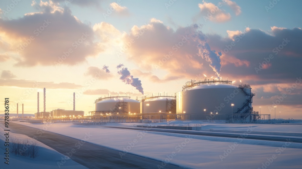 A modern LNG storage facility with large cryogenic tanks designed to ...