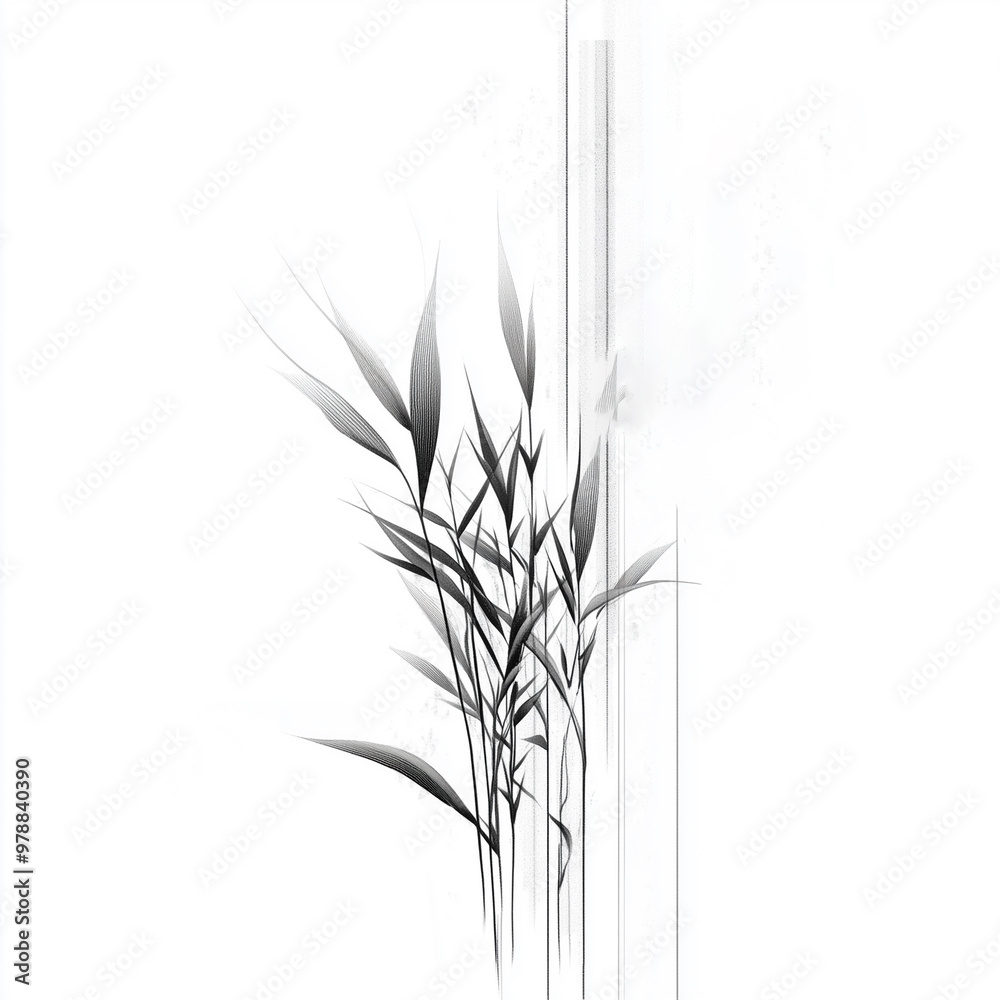 Sketch for tattoo of reeds, minimalistic line art of reeds with a high ...