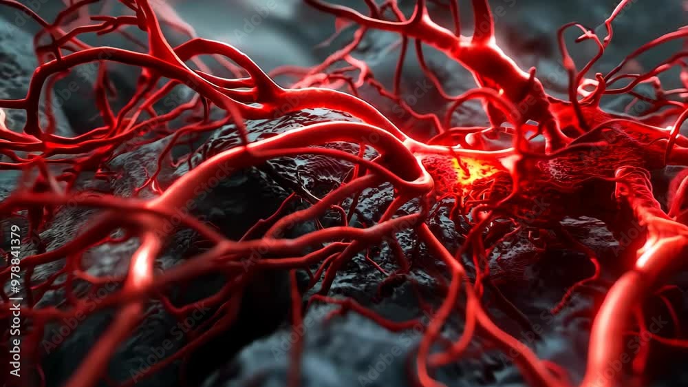 Macro view of red blood vessels highlights the intricate structure and ...