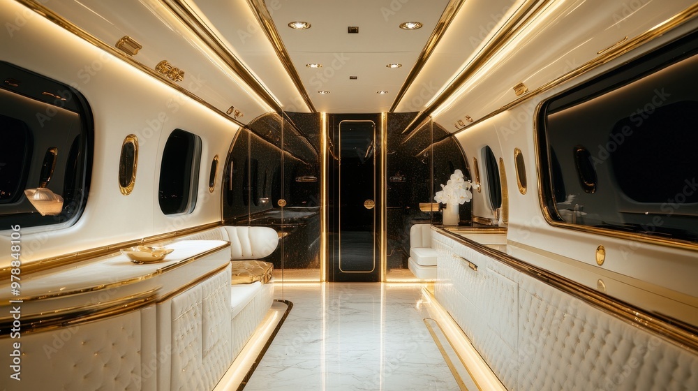 Stunning interior of a luxurious private jet cabin showcasing the ...