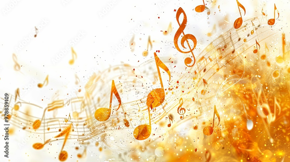 This bright and cheerful image showcases whimsical musical notes ...