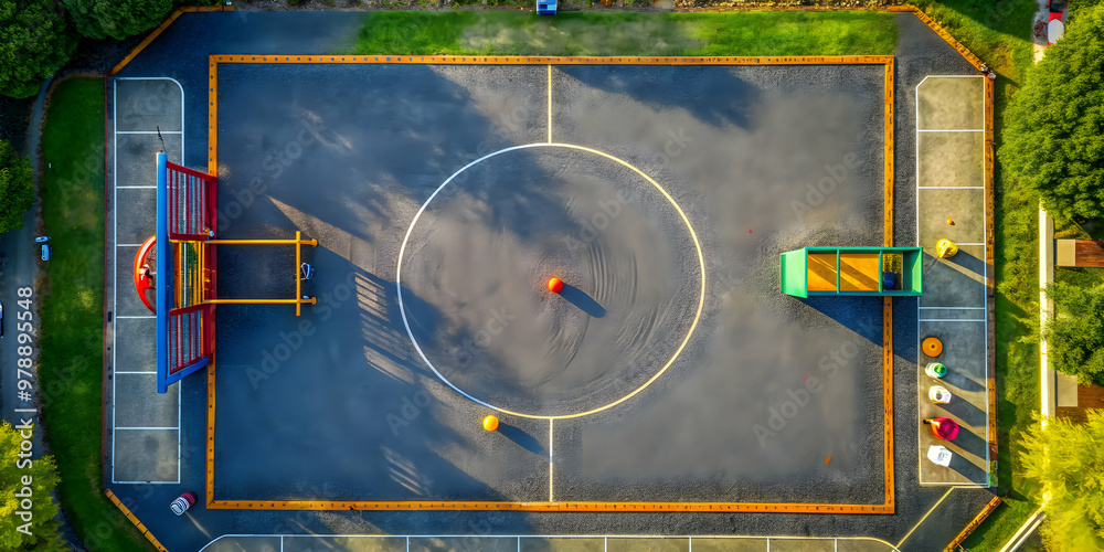 Top down view of textured asphalt surface on playground close up ...