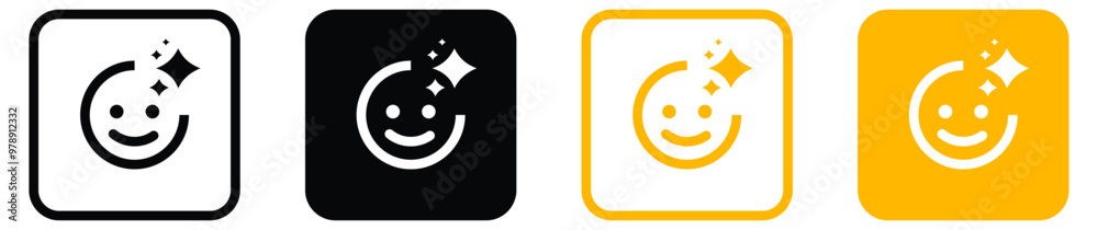 Edit filter effect icon with sparkle star icons and smile emoticon ...
