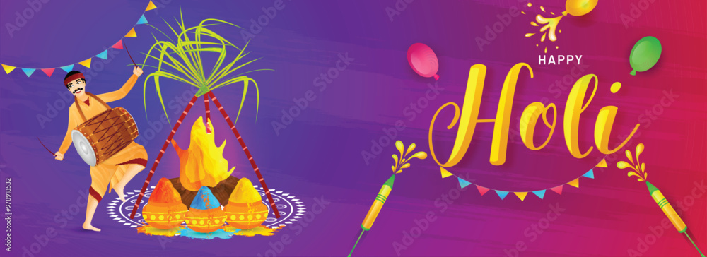 Holi festival celebration header banner or poster design with ...