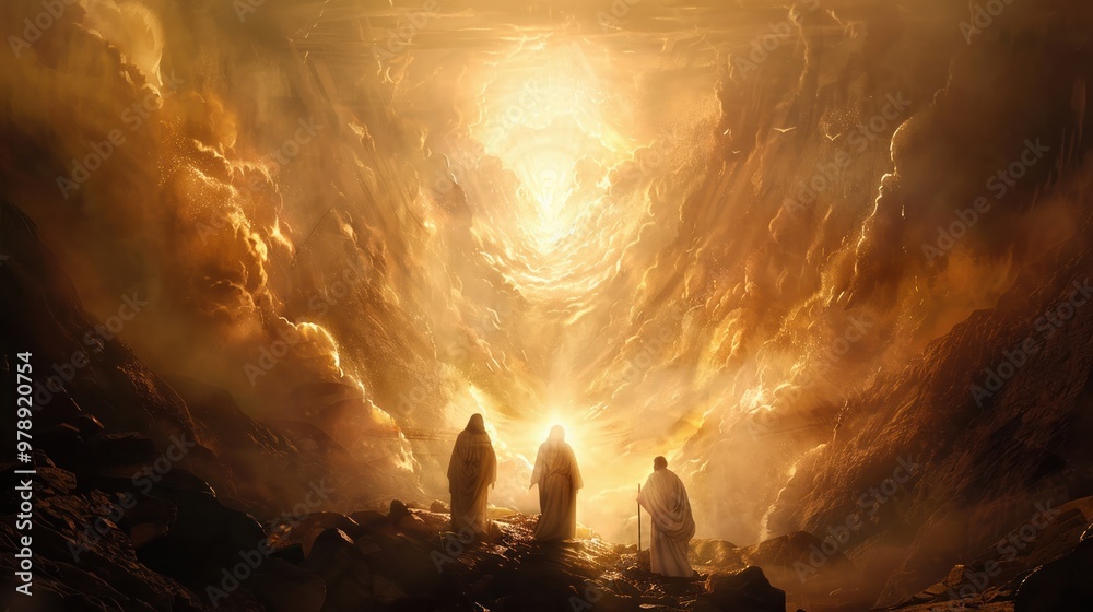 Jesus is transfigured on the mountain his face shining like the sun ...