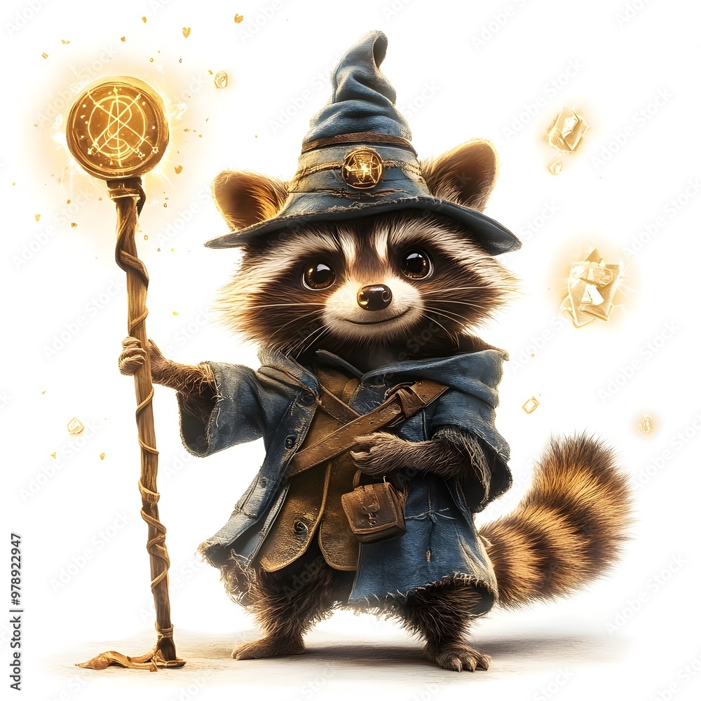 Whimsical 3D of Mischievous Wizard Raccoon with Magical Floating ...