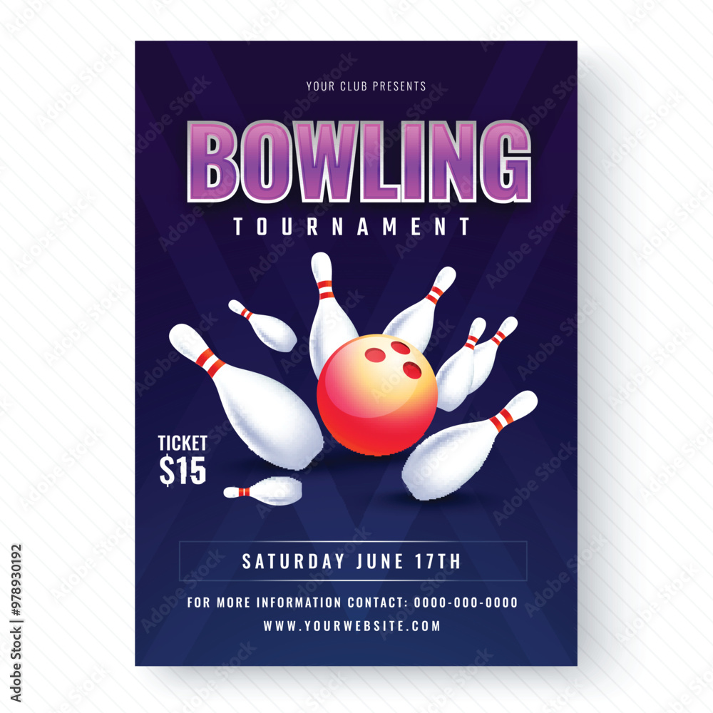 Blue poster or flyer design with date and contact details for bowling ...