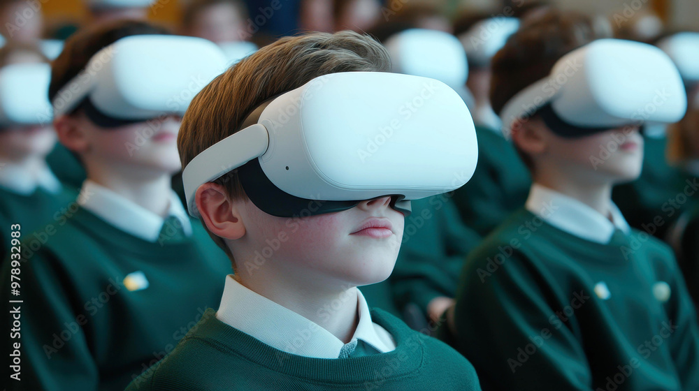 Explore the future with sleek, white VR headsets, as thrilled teens ...