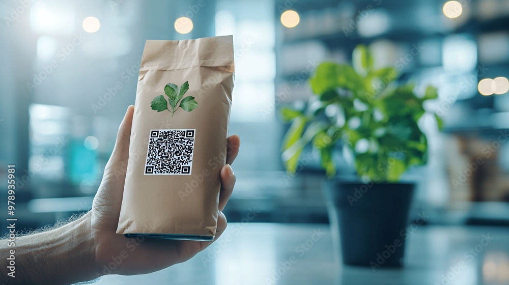 Futuristic packaging with QR code displaying nutritional information on ...