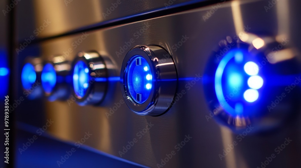 Minimalist stainless steel tank control panel with subtle reflections ...