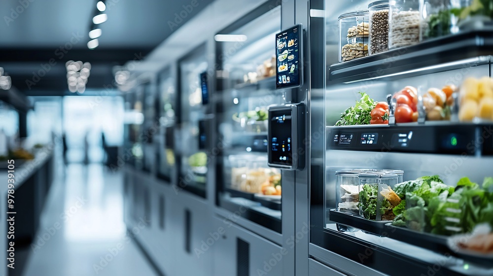Futuristic food vending machine creating fresh meals on demand, food ...