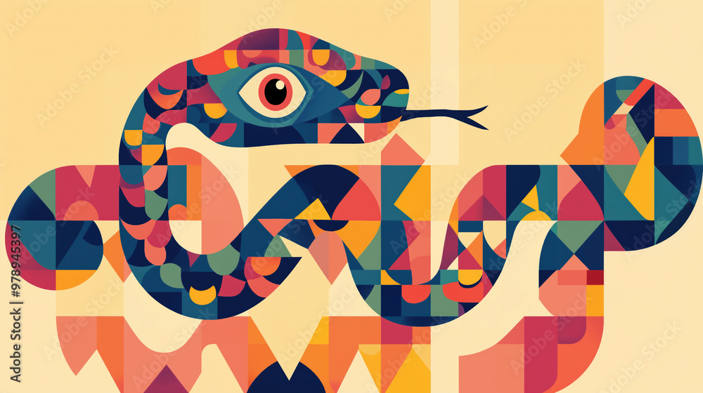 Simple snake illustration vector art. Flat design with geometric shapes ...