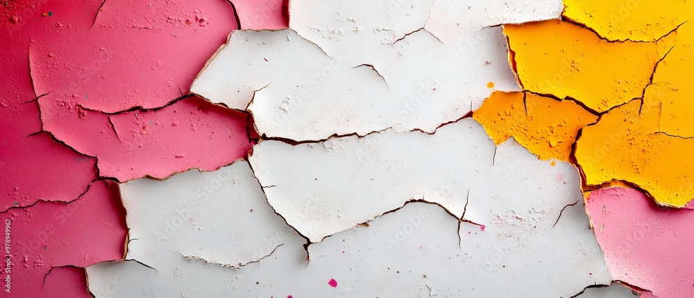 Faded graffiti on a chipped concrete surface, worn textures and colors ...