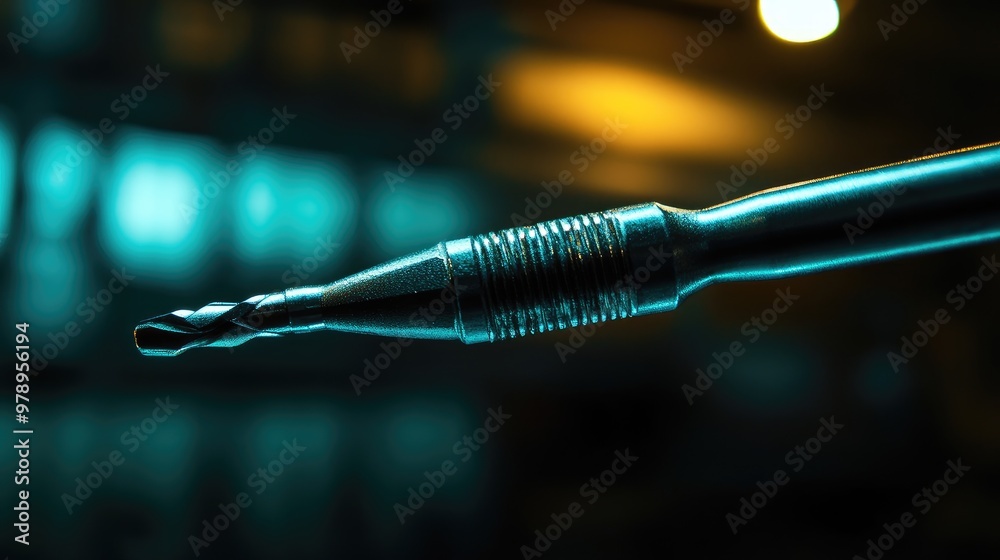 Screwdriver close-up in a warehouse, the shiny metal and texture ...