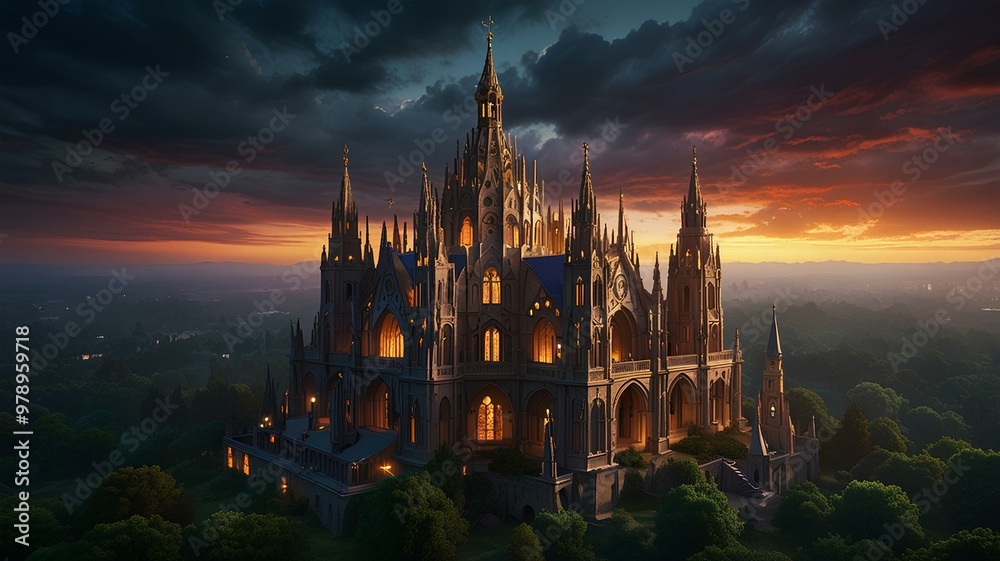 Floating Cathedrals. Glowing spires mystical light and ancient ...