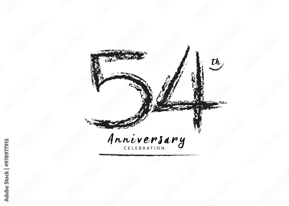 54 Years Anniversary Celebration logo black paintbrush vector, 54 ...