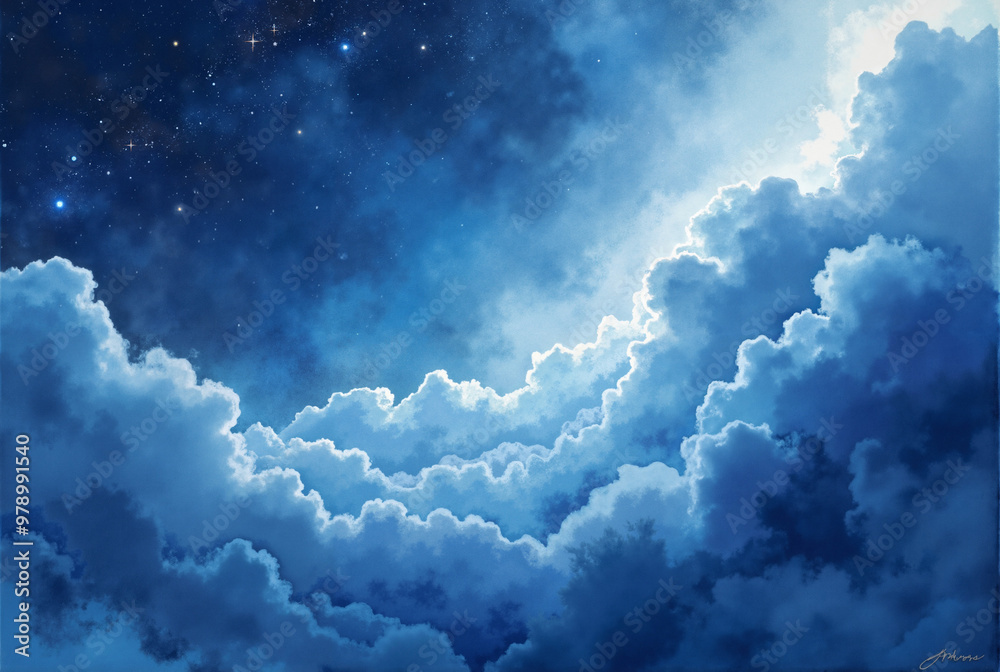 Ethereal Blue Watercolor Space Background: Cosmic Illustration for Web ...