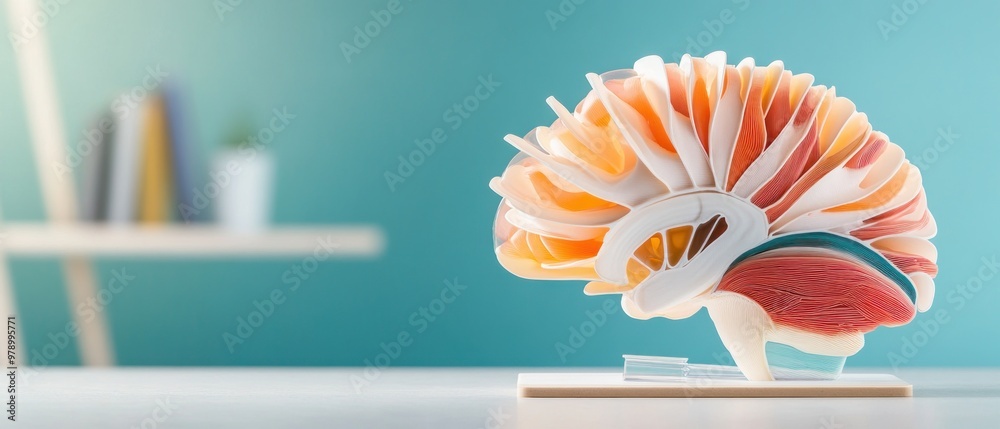 A 3D brain model with a colorful, layered surface resembling the ...