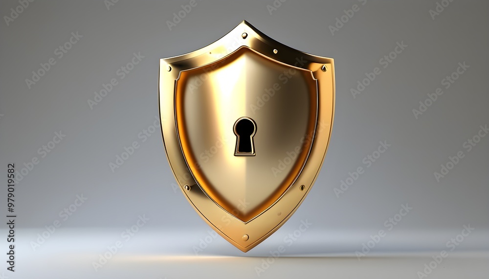 Modern gold shield design showcasing a lock, representing security and ...