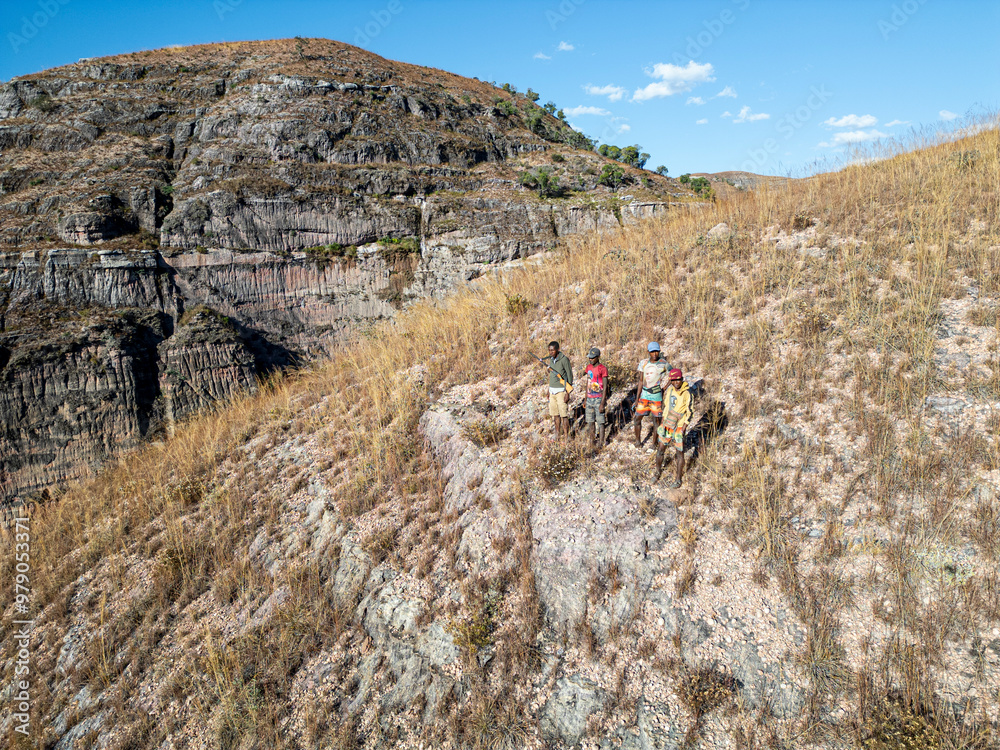 Morondava, Madagascar - 17 June 2024: Aerial view of rugged mountains ...