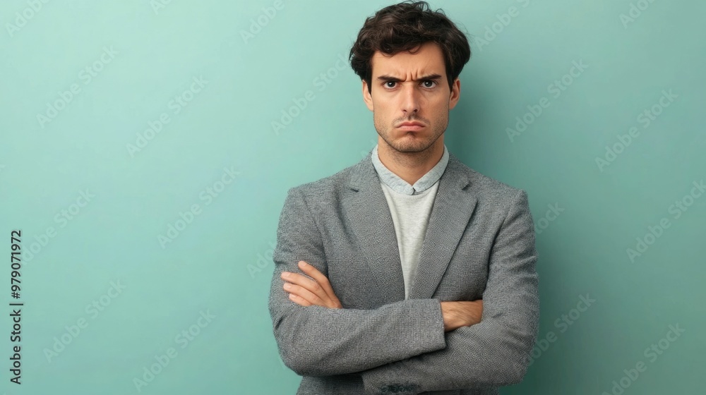 Portrait of an angry looking person with a deep scowl on their face and ...