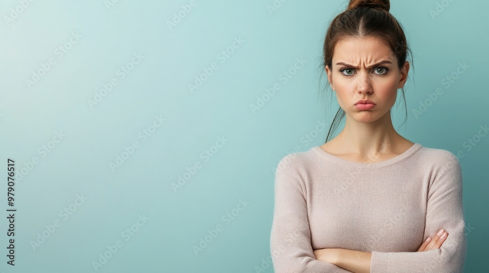Upset and Defensive Woman Glaring Intensely with Arms Crossed ...